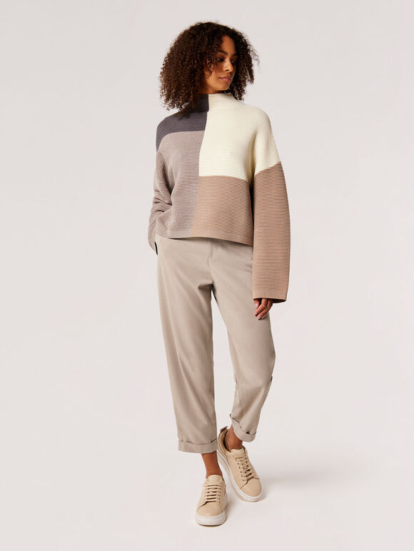 Pull col montant côtelé color block | Vêtements Apricot