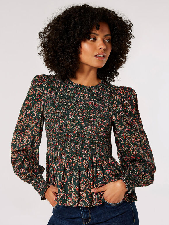 Paisley Puff Sleeve Smocked Top | Apricot Clothing