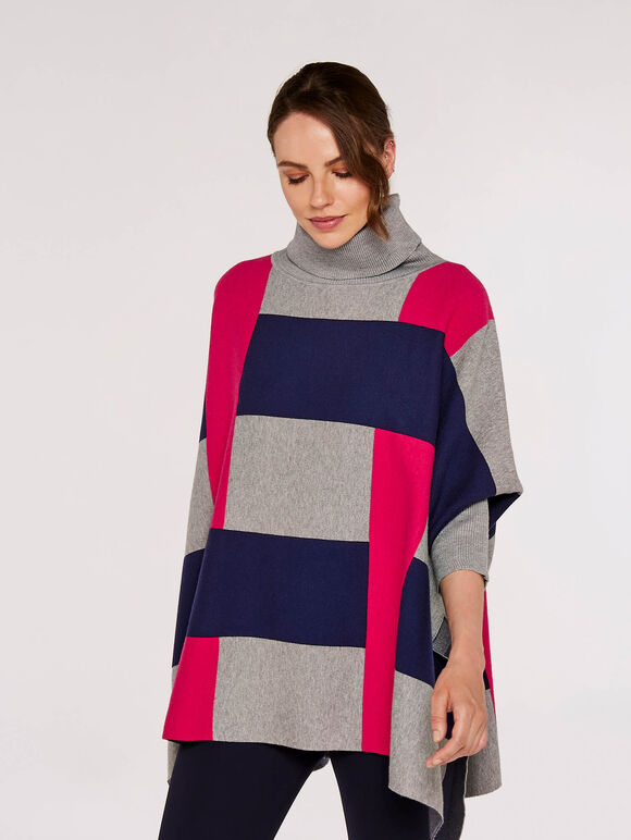 Colourblock Roll Neck Poncho | Apricot Clothing