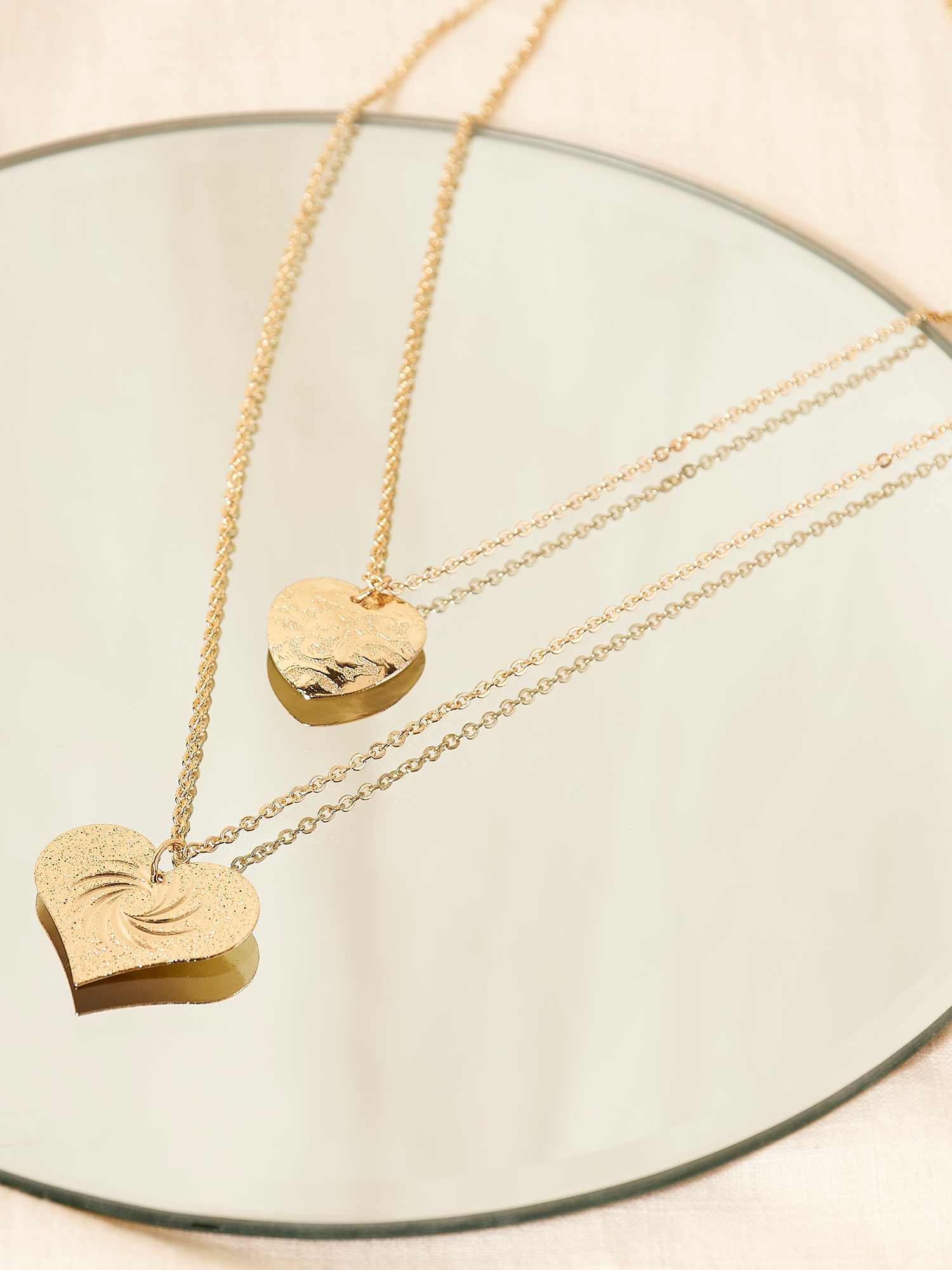 Gold Double Heart Layered Necklace | Apricot Clothing