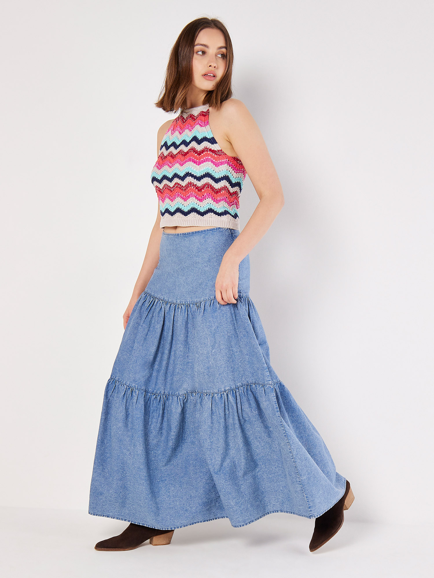 Halter Neck Cotton Crochet Chevron Top | Apricot Clothing