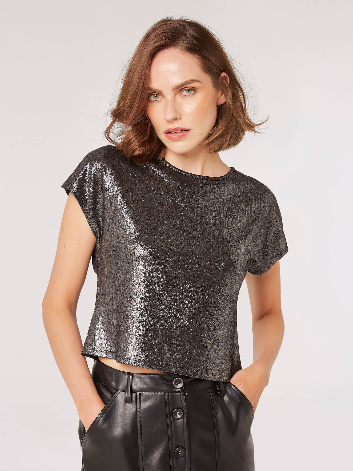 Metallic Cropped T-Shirt | Apricot Clothing