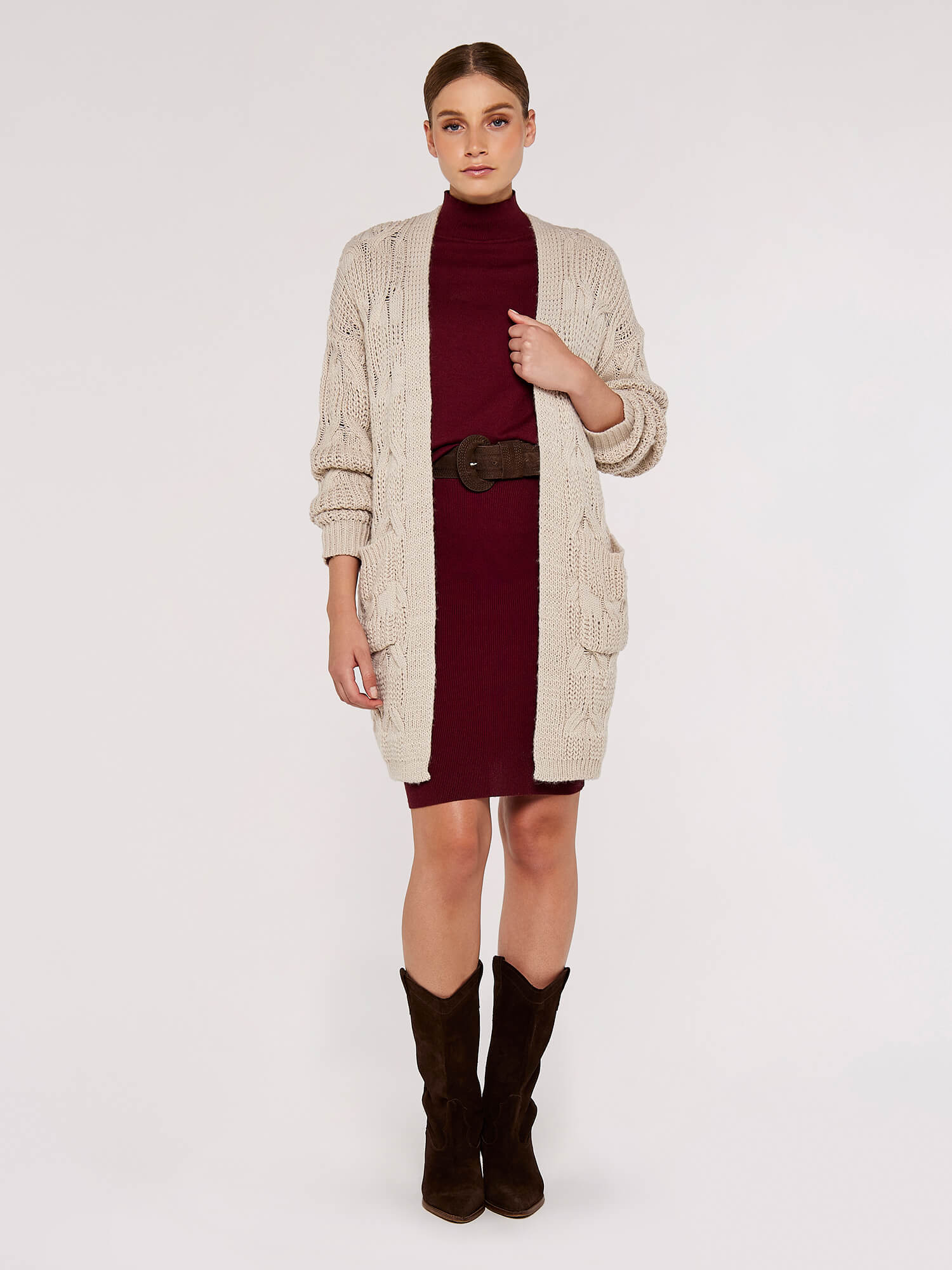 Chunky Cable Knit Cardigan | Apricot Clothing