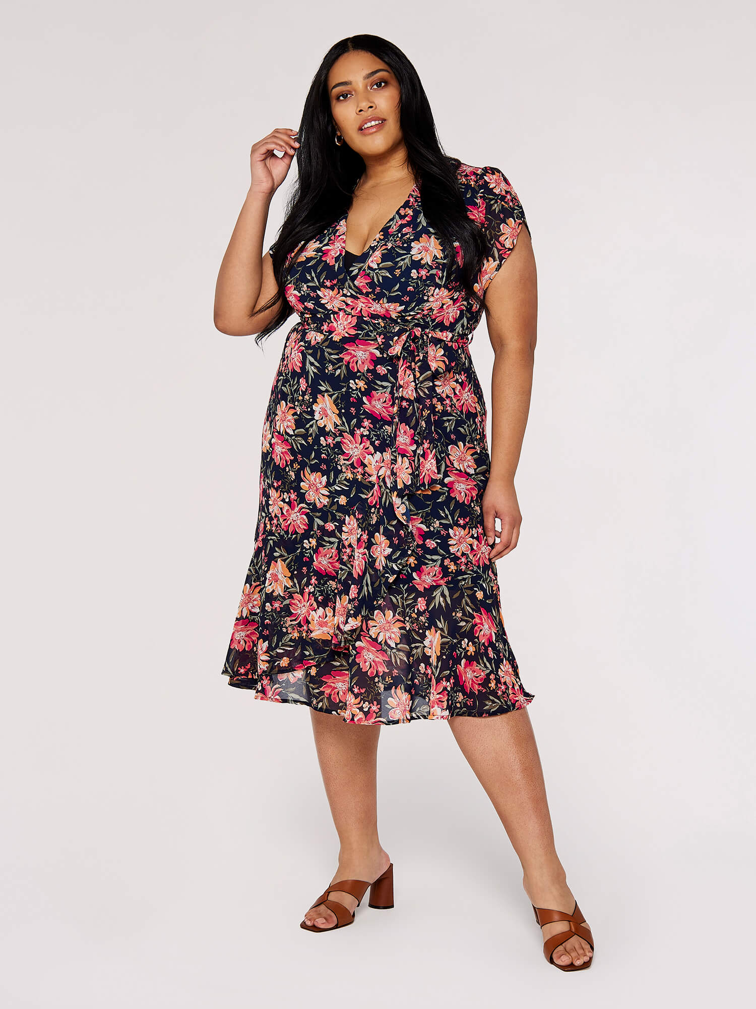 Curve Floral Wrap Midi Dress | Apricot Clothing
