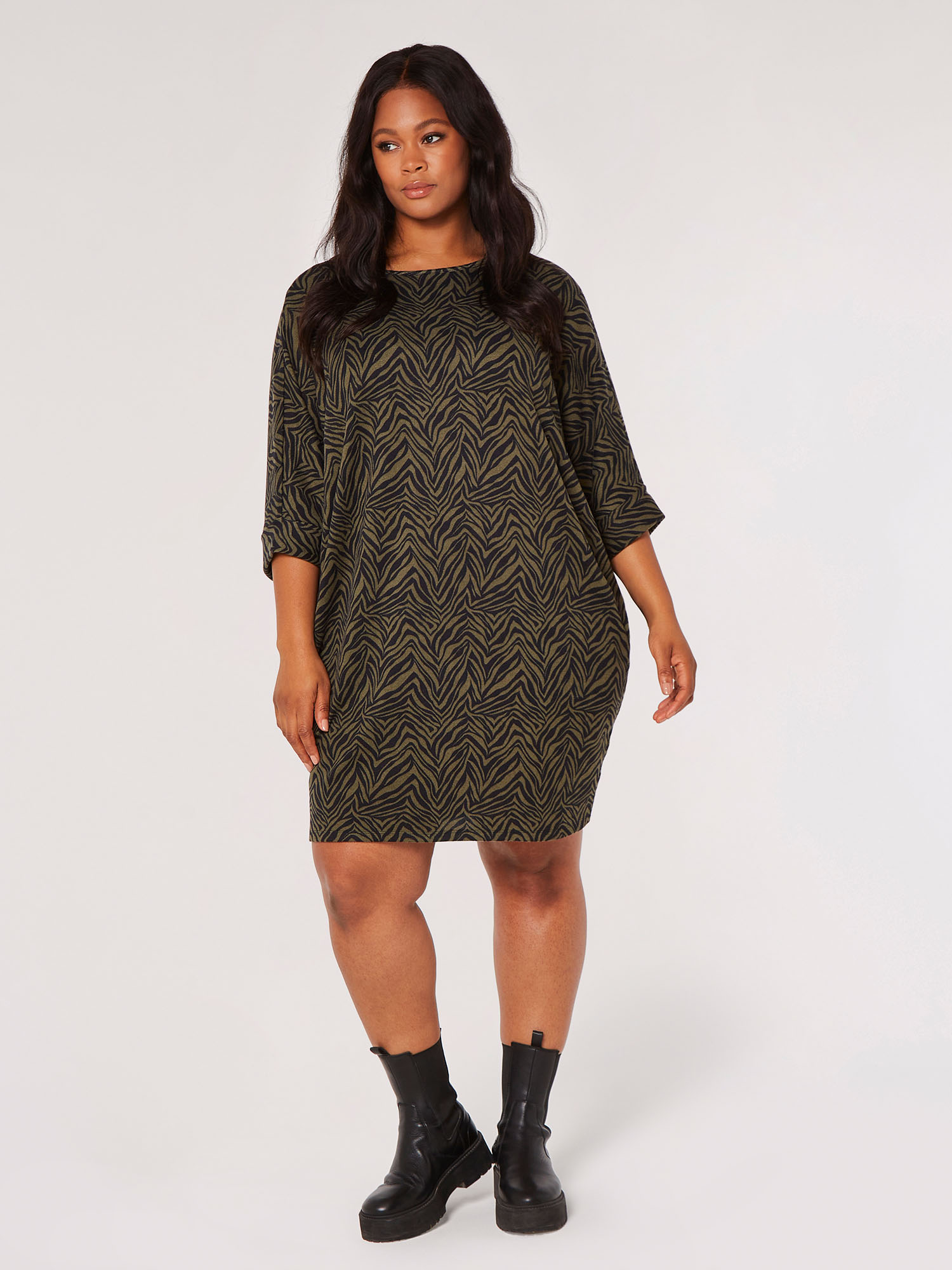 Curve Zebra Cocoon Mini Dress | Apricot Clothing