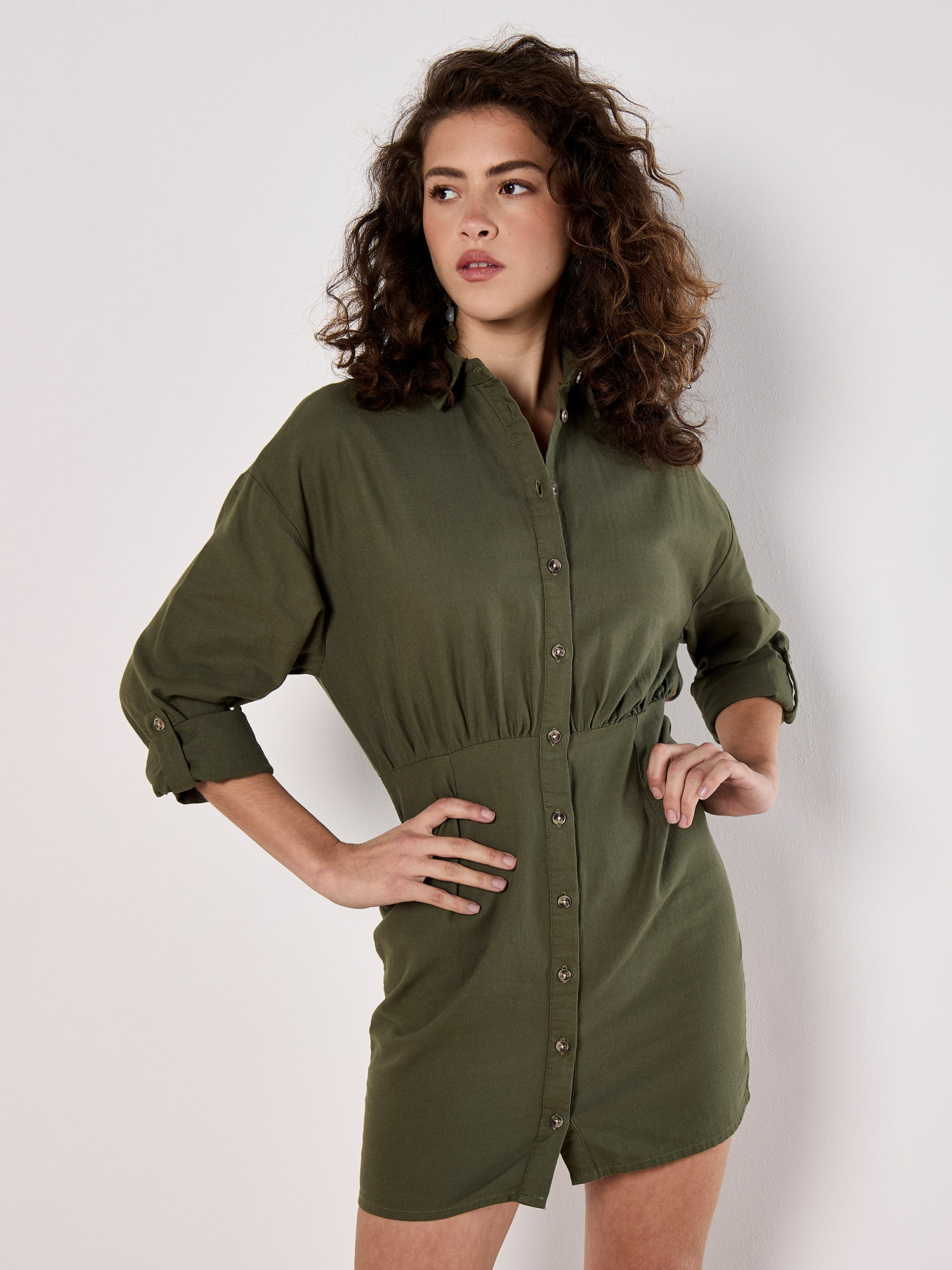 Fitted Twill Shirt Mini Dress | Apricot Clothing