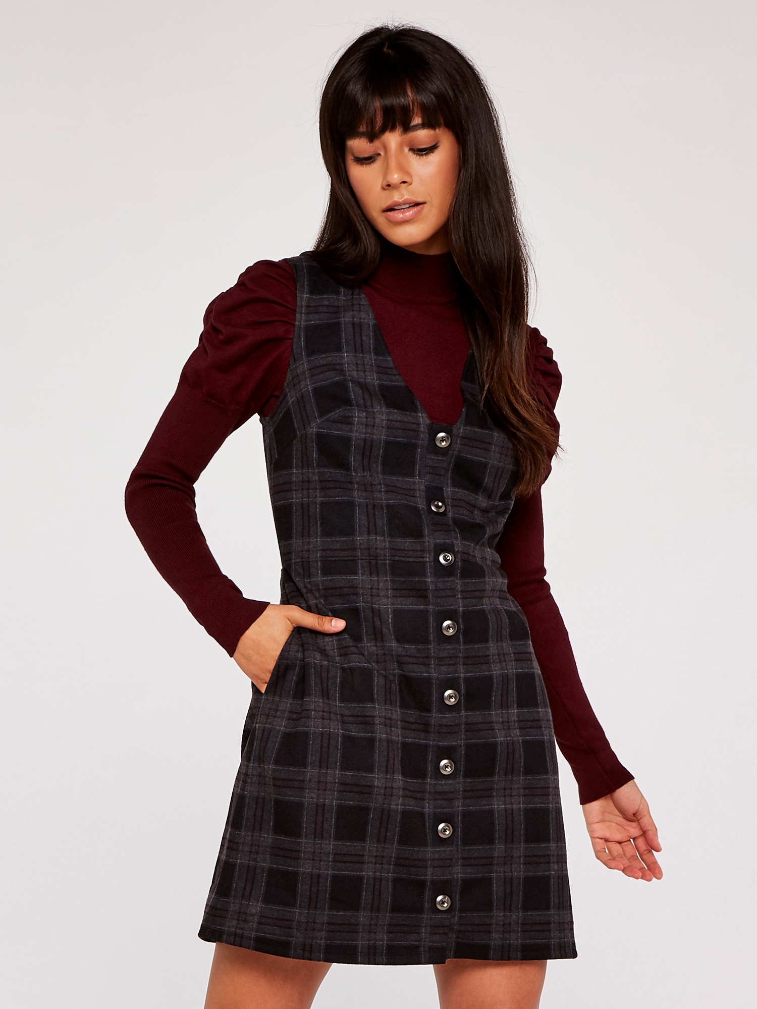 Plaid Ponti Button Front Dress | Apricot Clothing
