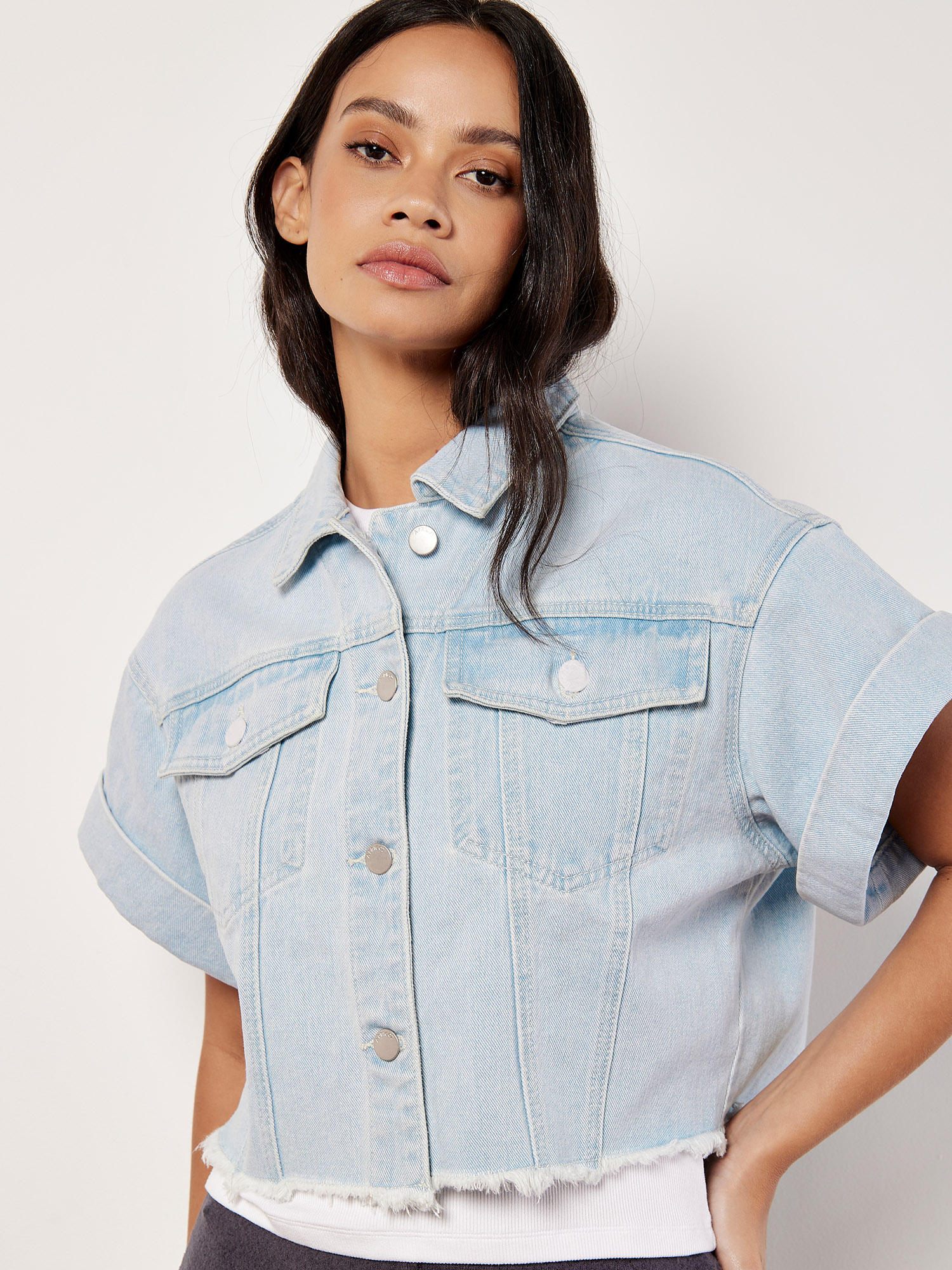 Short Sleeve Cropped Denim Jacket | Apricot Clothing