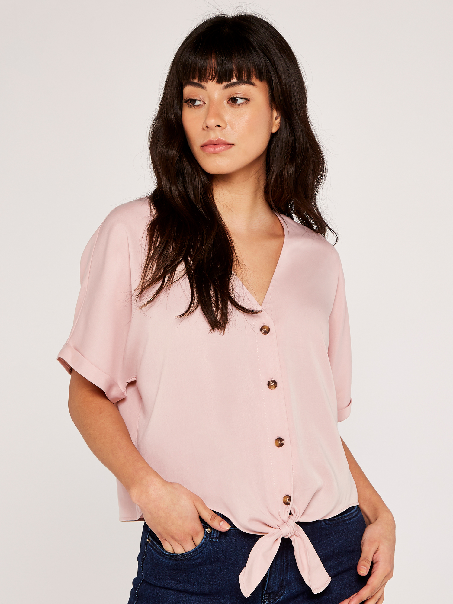 Button Tie Front Top | Apricot Clothing
