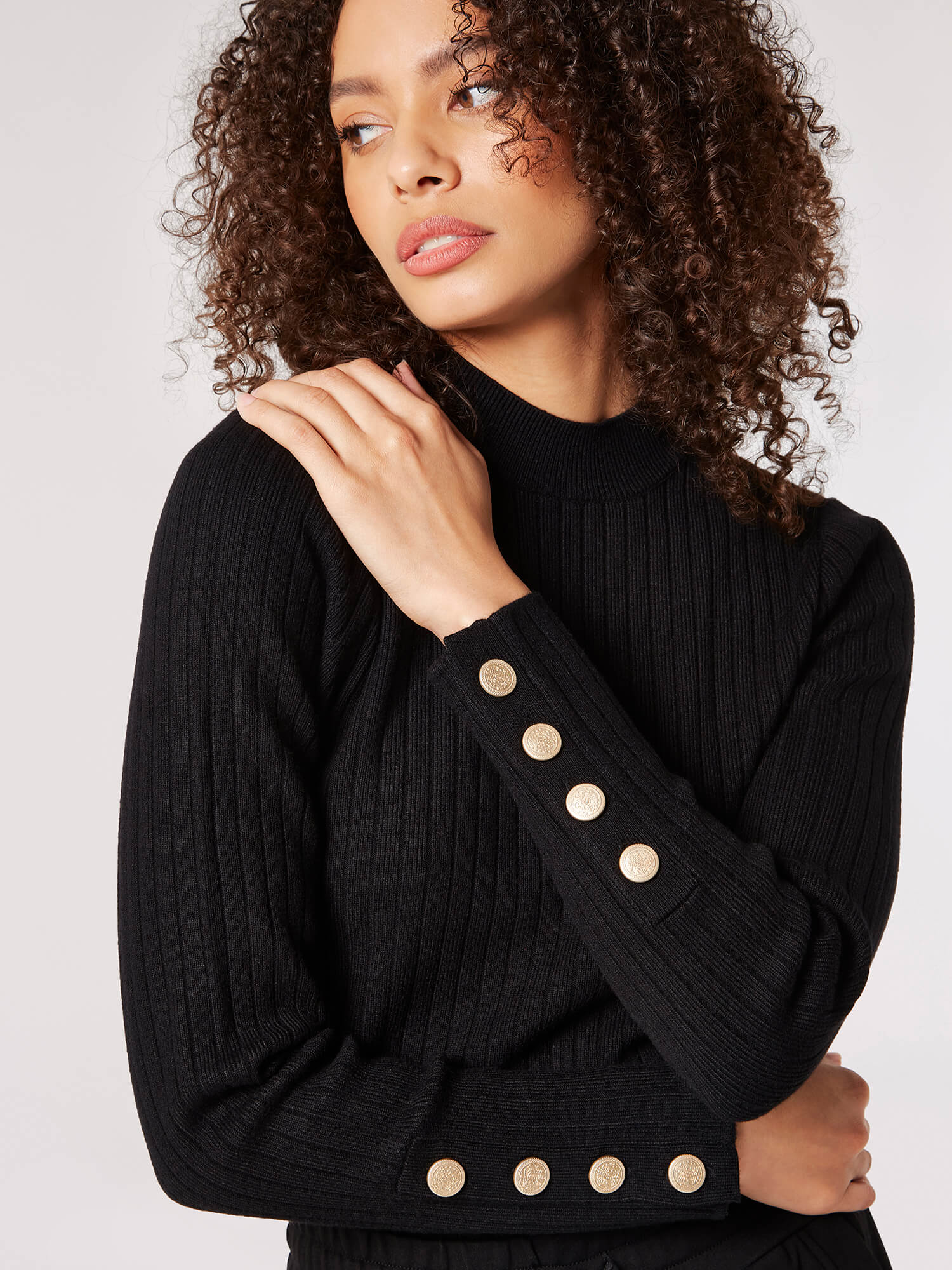 Gold Button Ribbed Jumper | Apricot Clothing