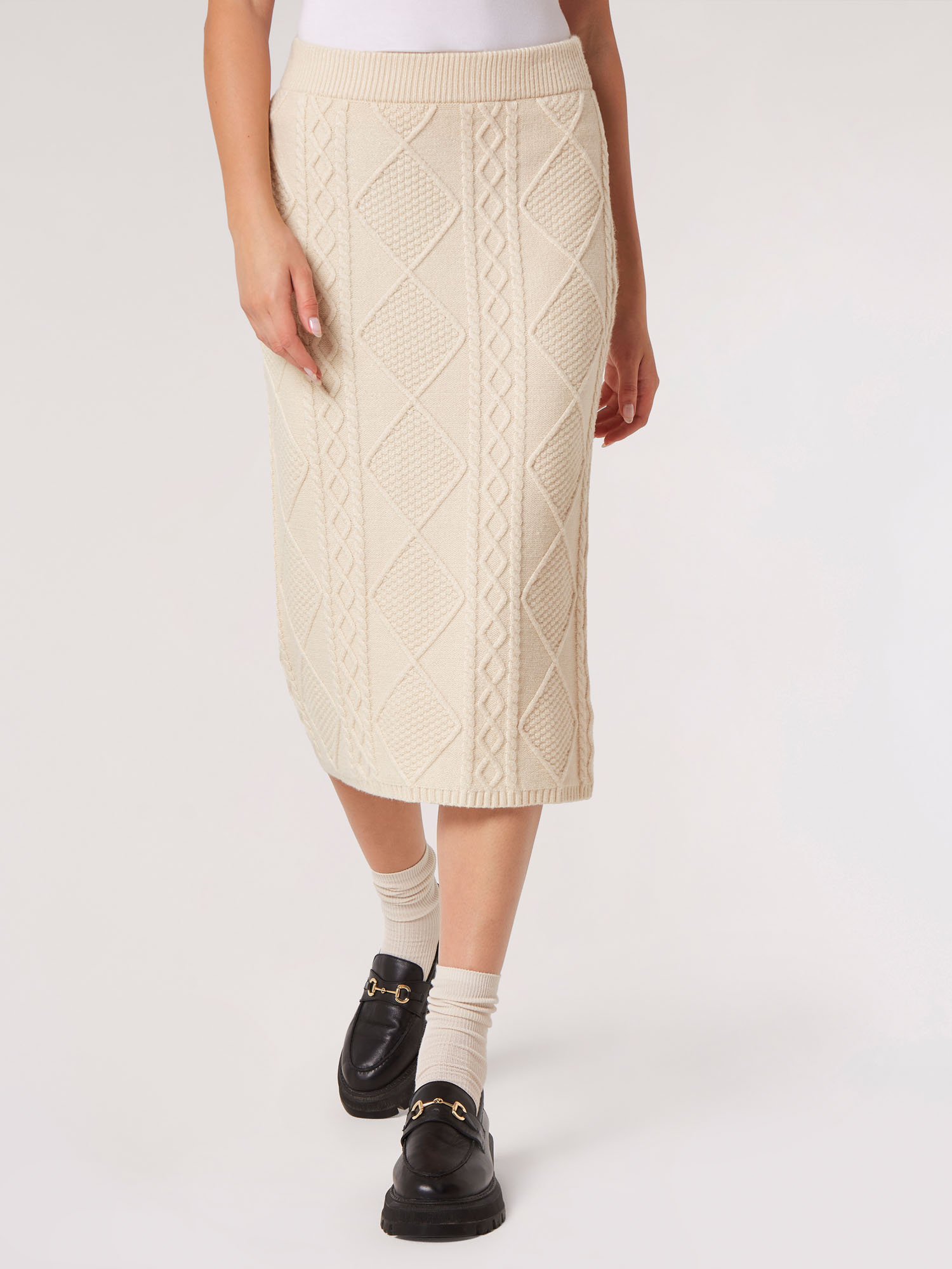 Aran Cable Knitted Midi Skirt | Apricot Clothing