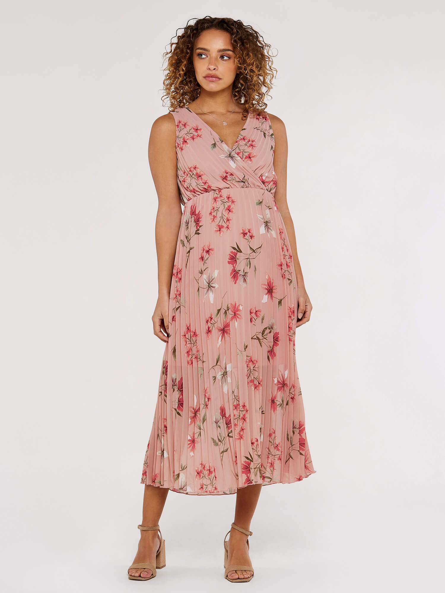 Botanical Pleated Midi Dress | Apricot Clothing