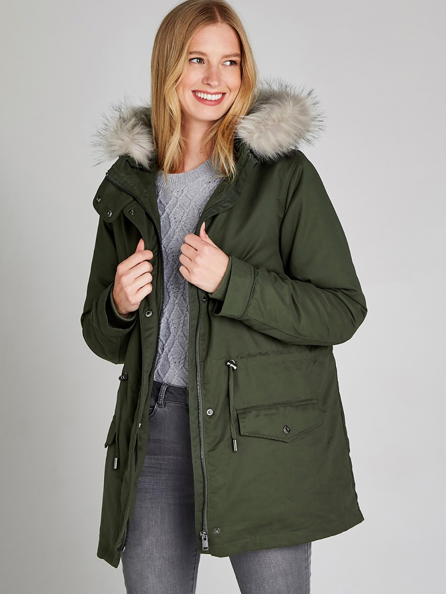 Removable Padding Faux Fur Hood Coat | Apricot Clothing