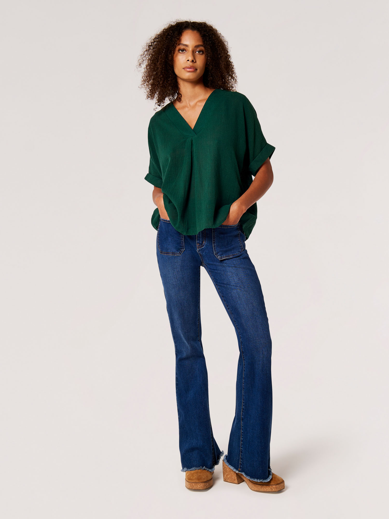 Relaxed-Fit V-Neck Blouse | Apricot Clothing