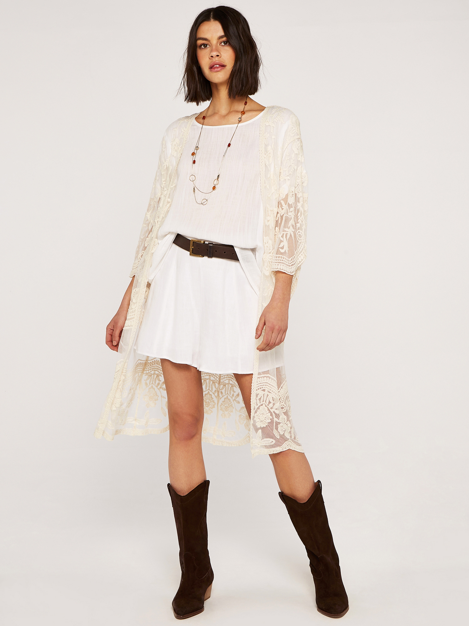 Mesh Scallop Edge Cardigan | Apricot Clothing