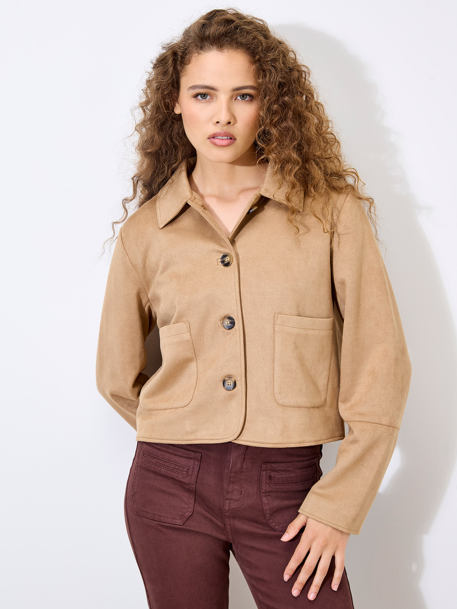 Suedette Cropped Jacket | Apricot Clothing