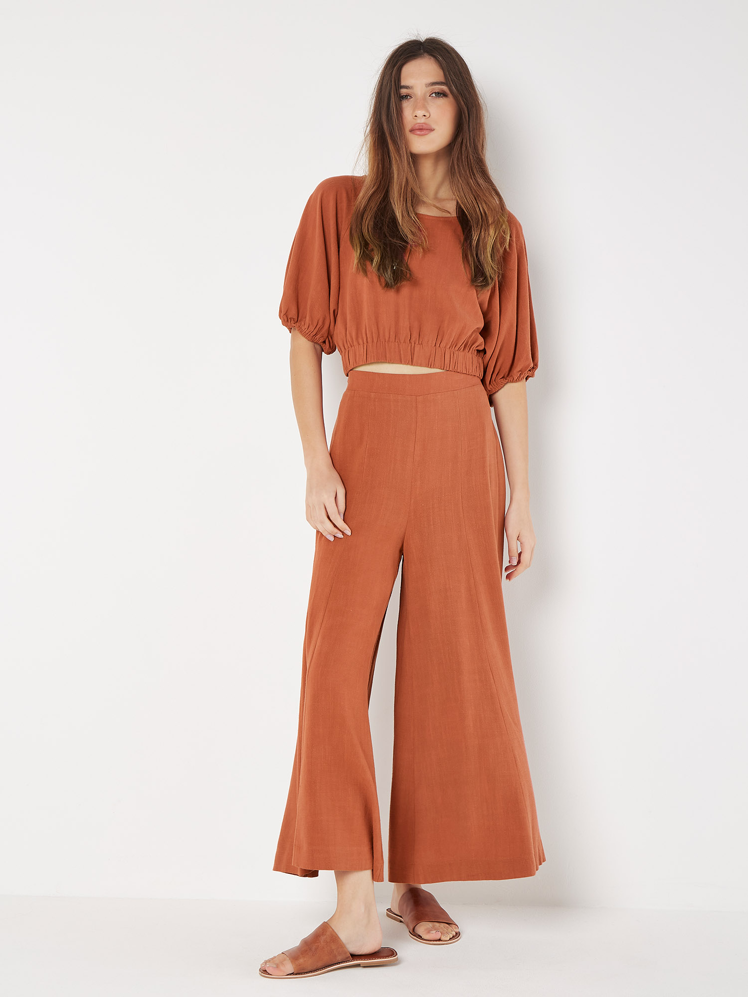 Rust Linen Blend Crop Top & Trousers Co-ord | Apricot Clothing