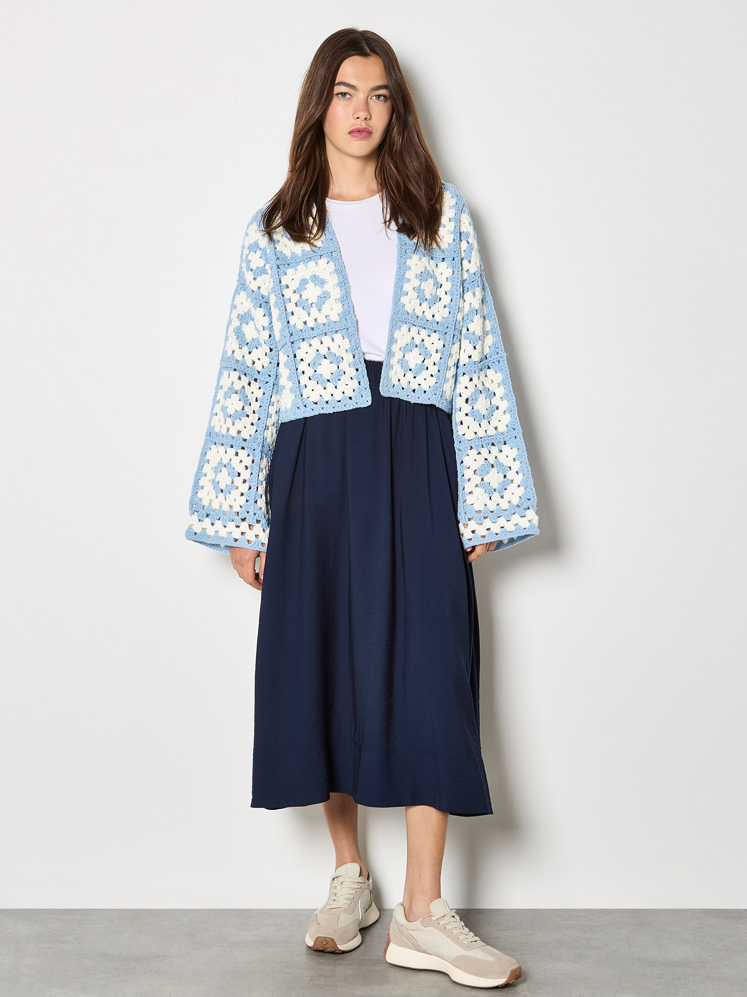 Hand-Knit Crochet Squares Cardigan | Apricot Clothing