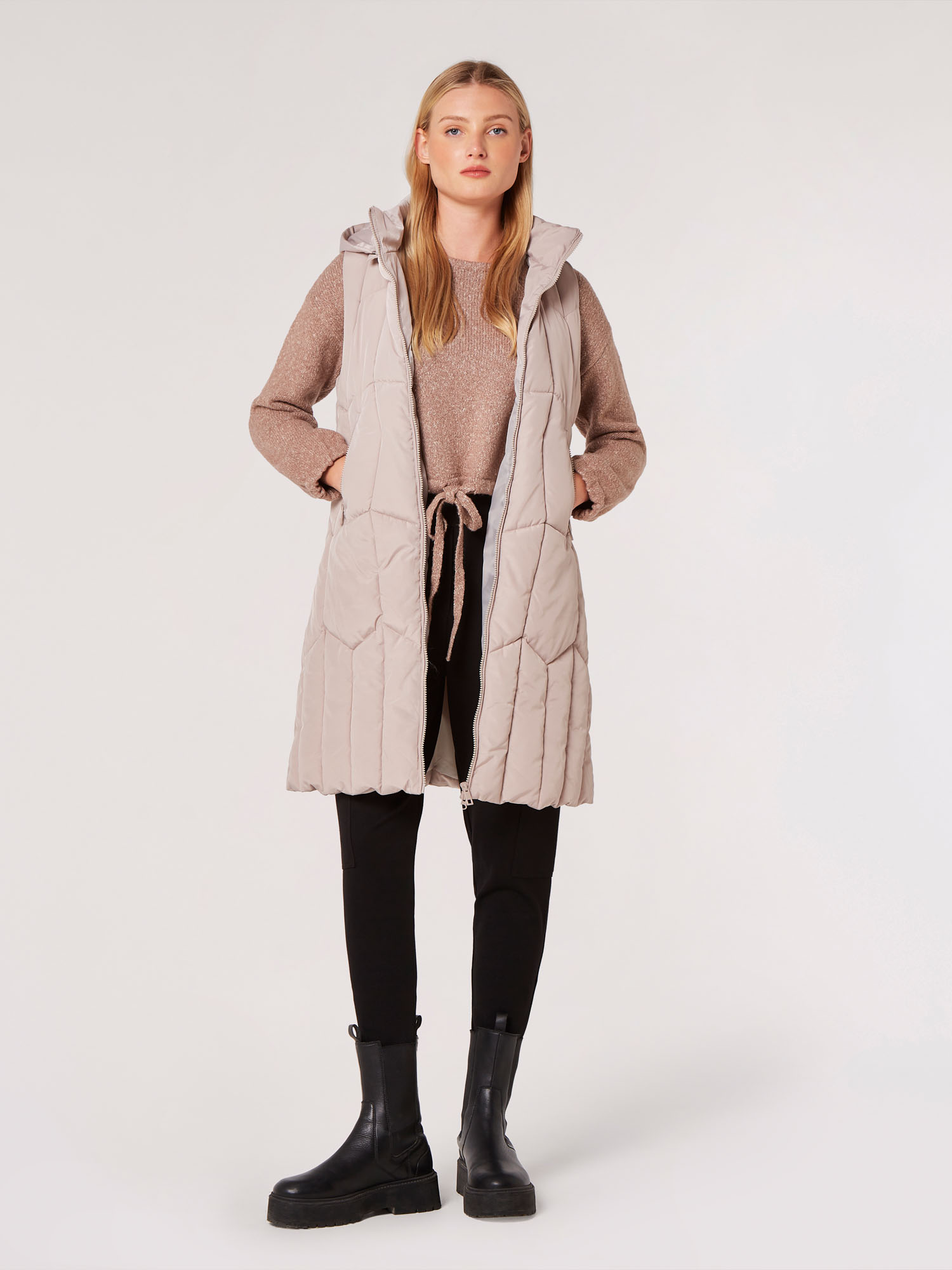 Hooded Longline Puffer Gilet | Apricot Clothing
