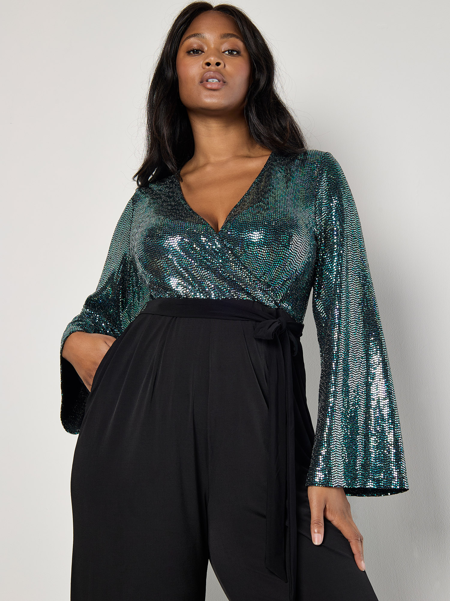 Curve Mirror Sequin Contrast Jumpsuit | Apricot Clothing