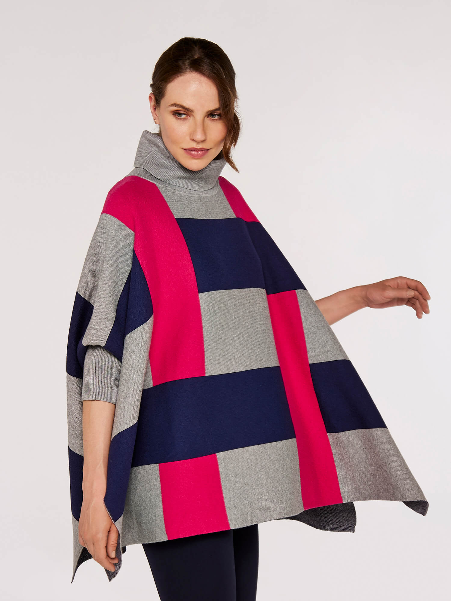 Colourblock Roll Neck Poncho | Apricot Clothing