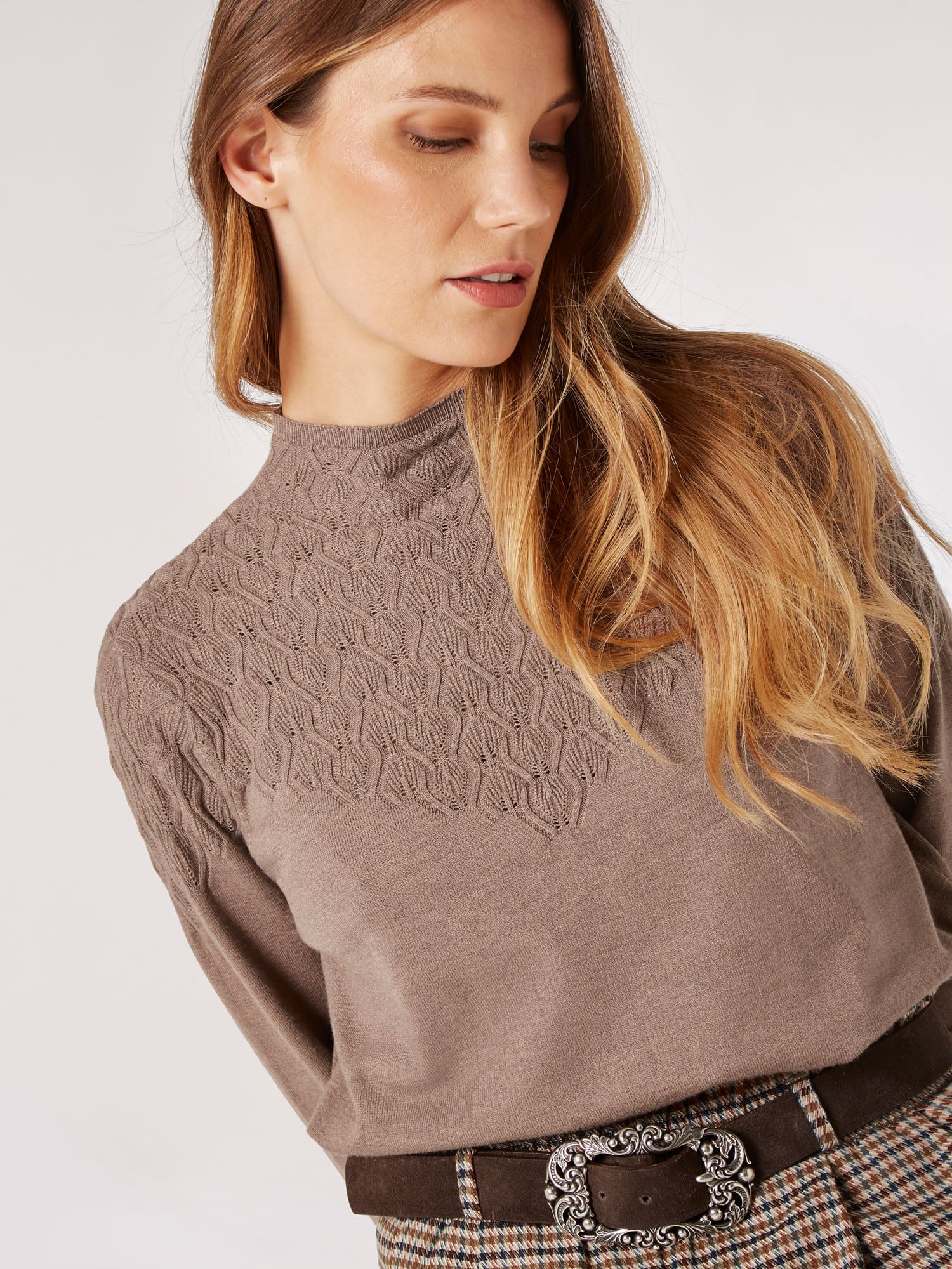 Pointelle Shell Fine Knit Jumper | Apricot Clothing