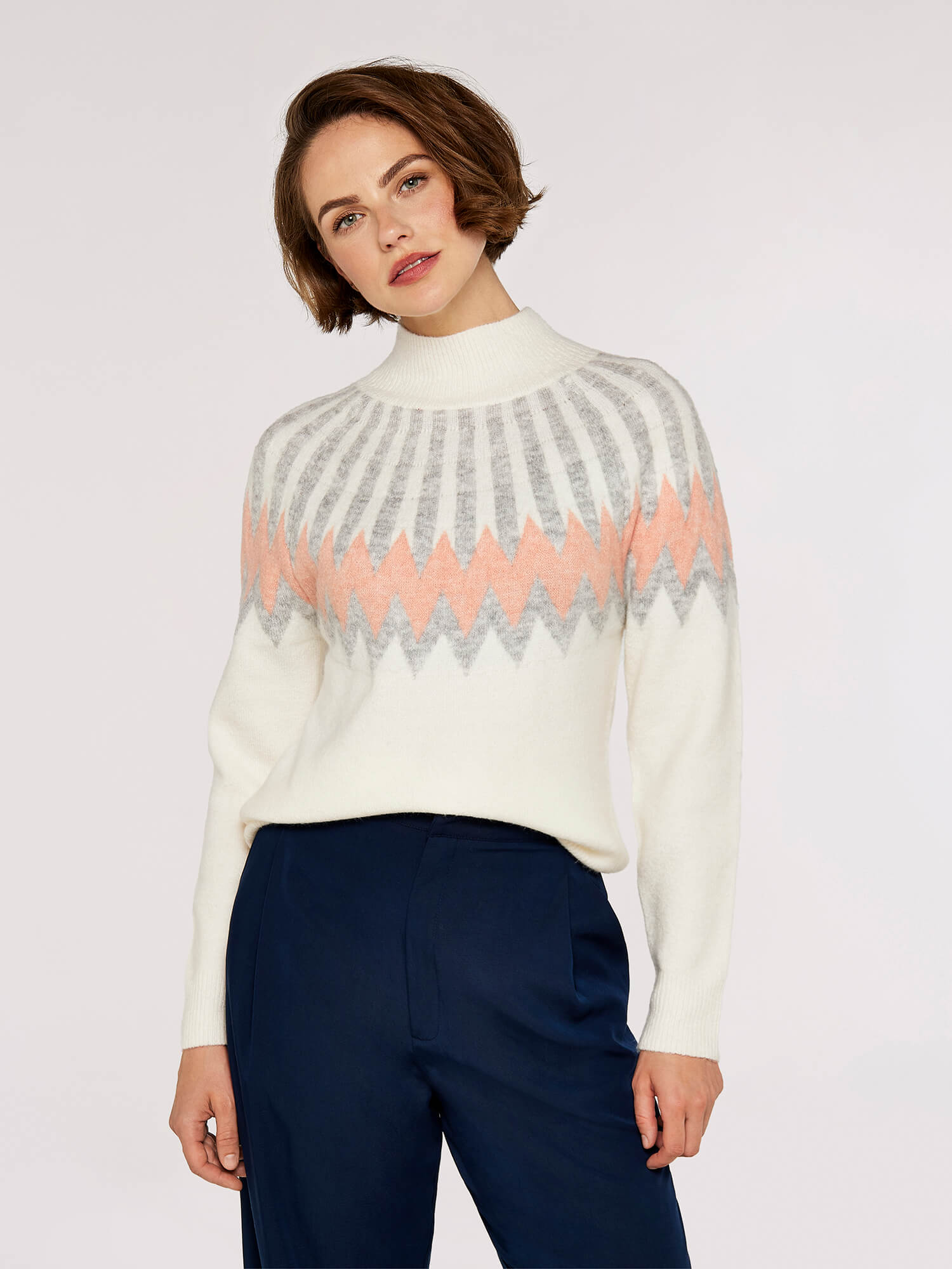 Chevron Mock Neck Jumper | Apricot Clothing