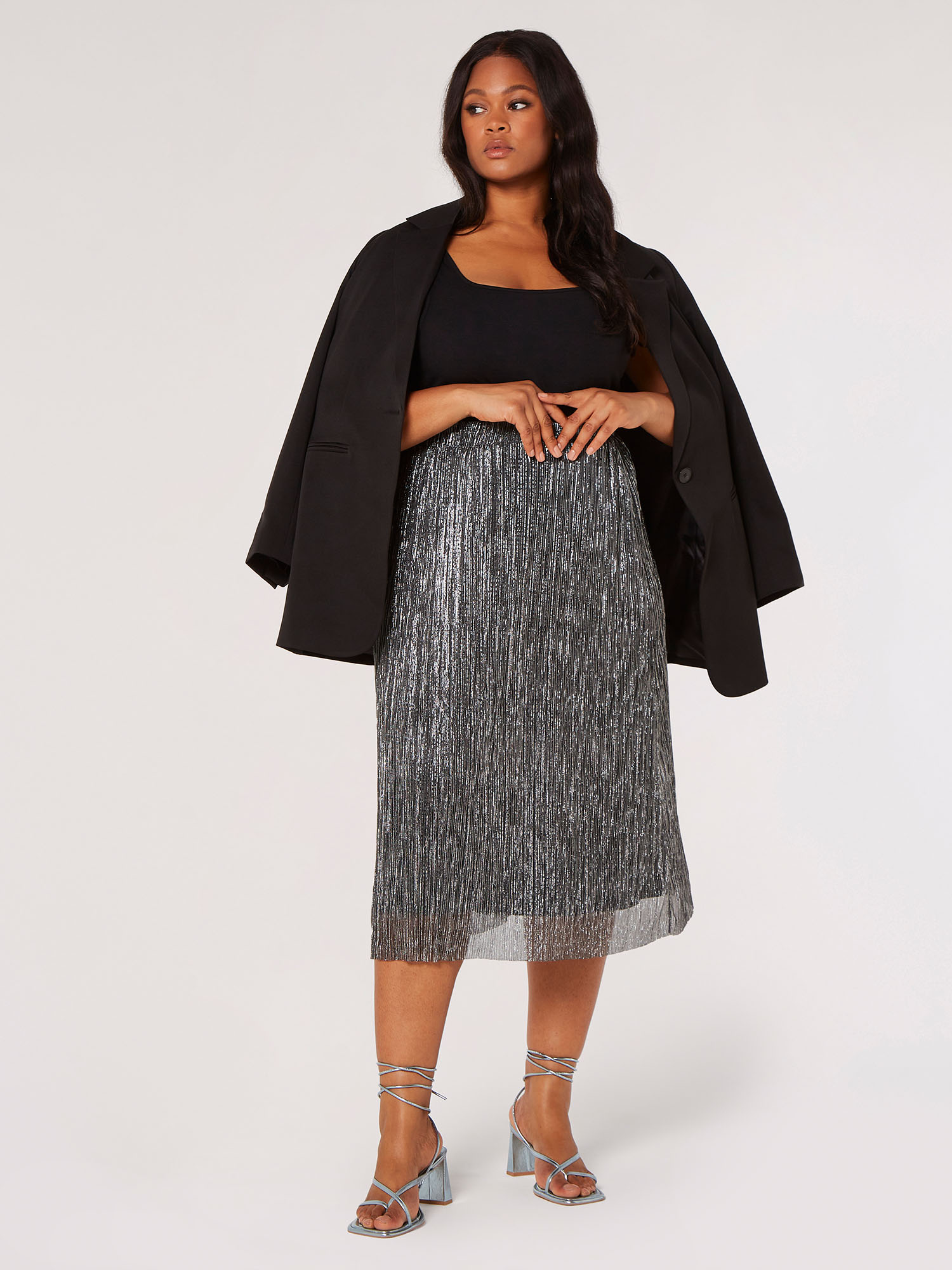 Metallic Plisse Midi Skirt | Apricot Clothing