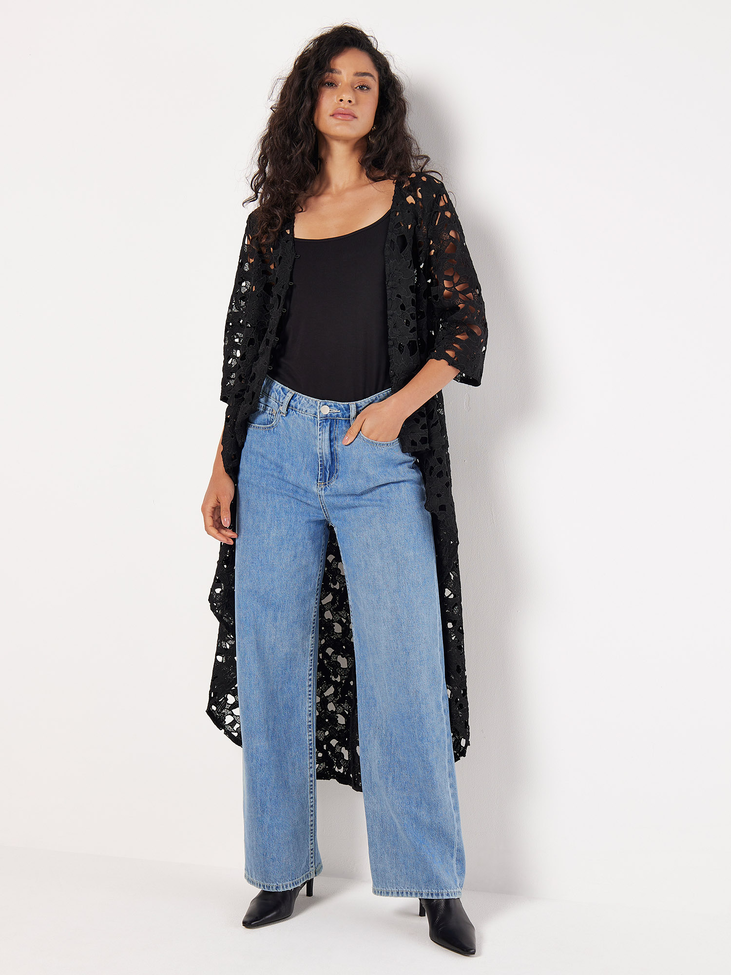 Guipure Lace High-Low Cardigan | Apricot Clothing