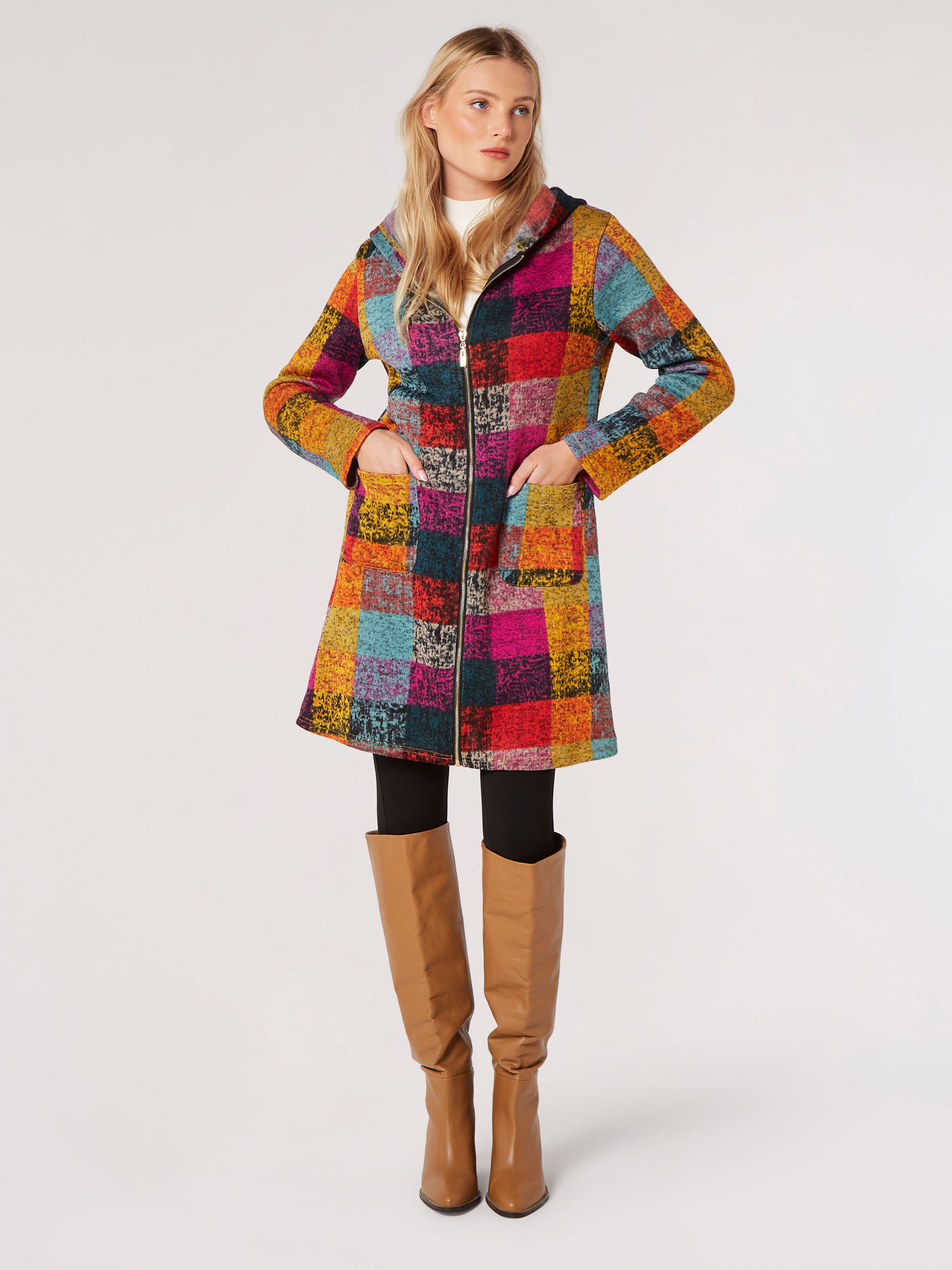Colourful Check Hooded Coatigan | Apricot Clothing