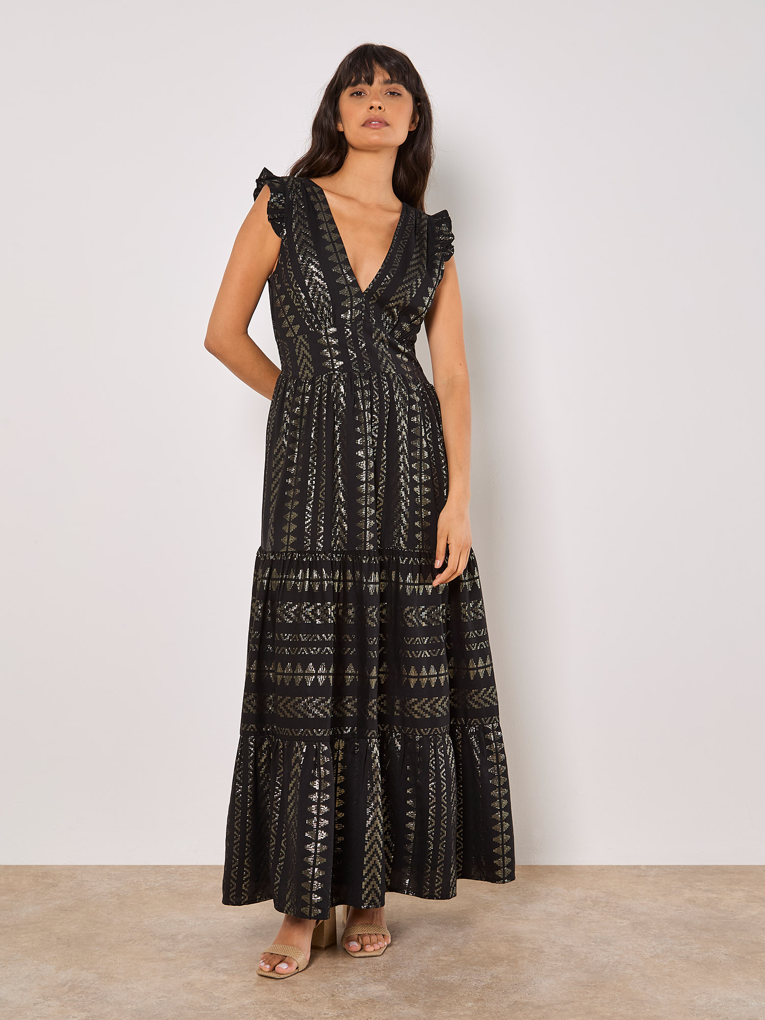 Metallic Embroidered Maxi Dress | Apricot Clothing