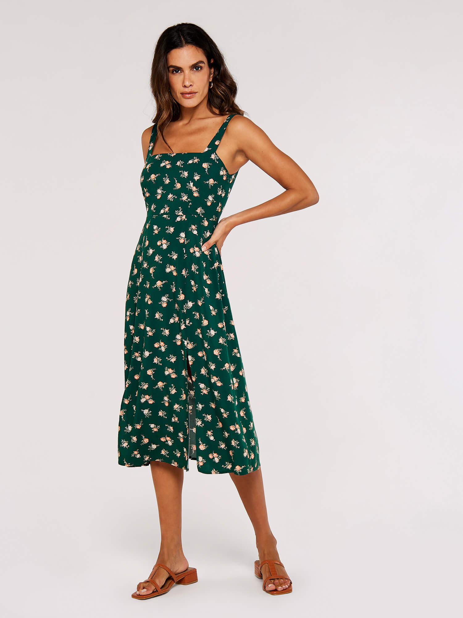 Floral Split Sun Midi Dress | Apricot Clothing
