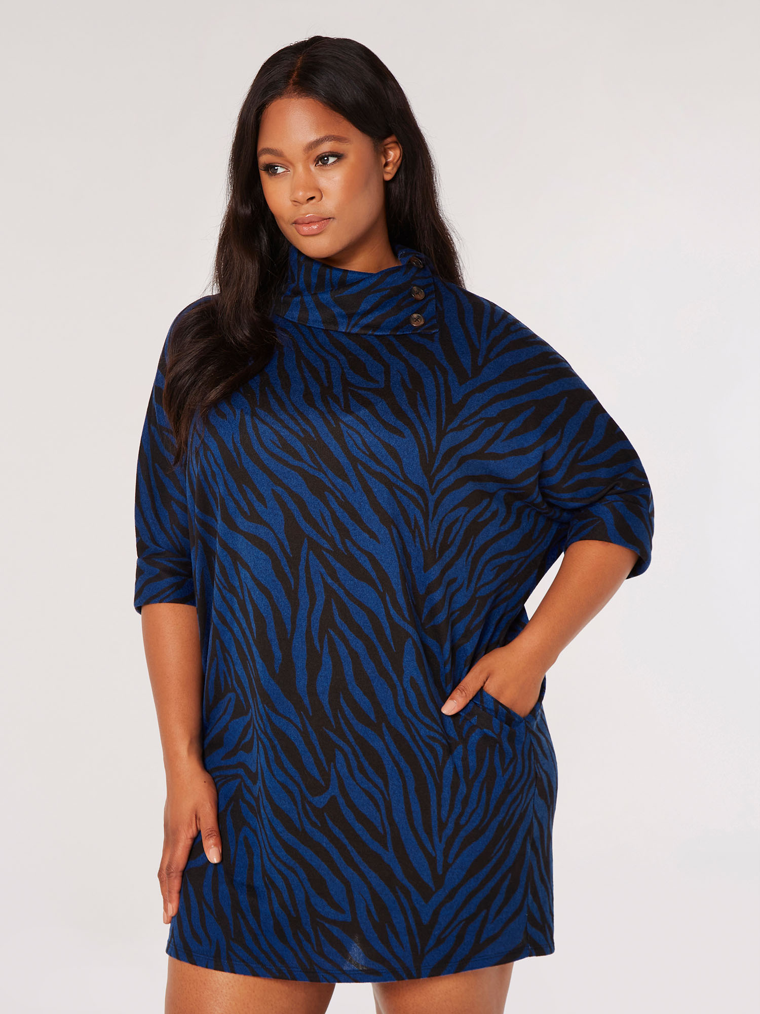 Curve Button Neck Zebra Mini Dress | Apricot Clothing