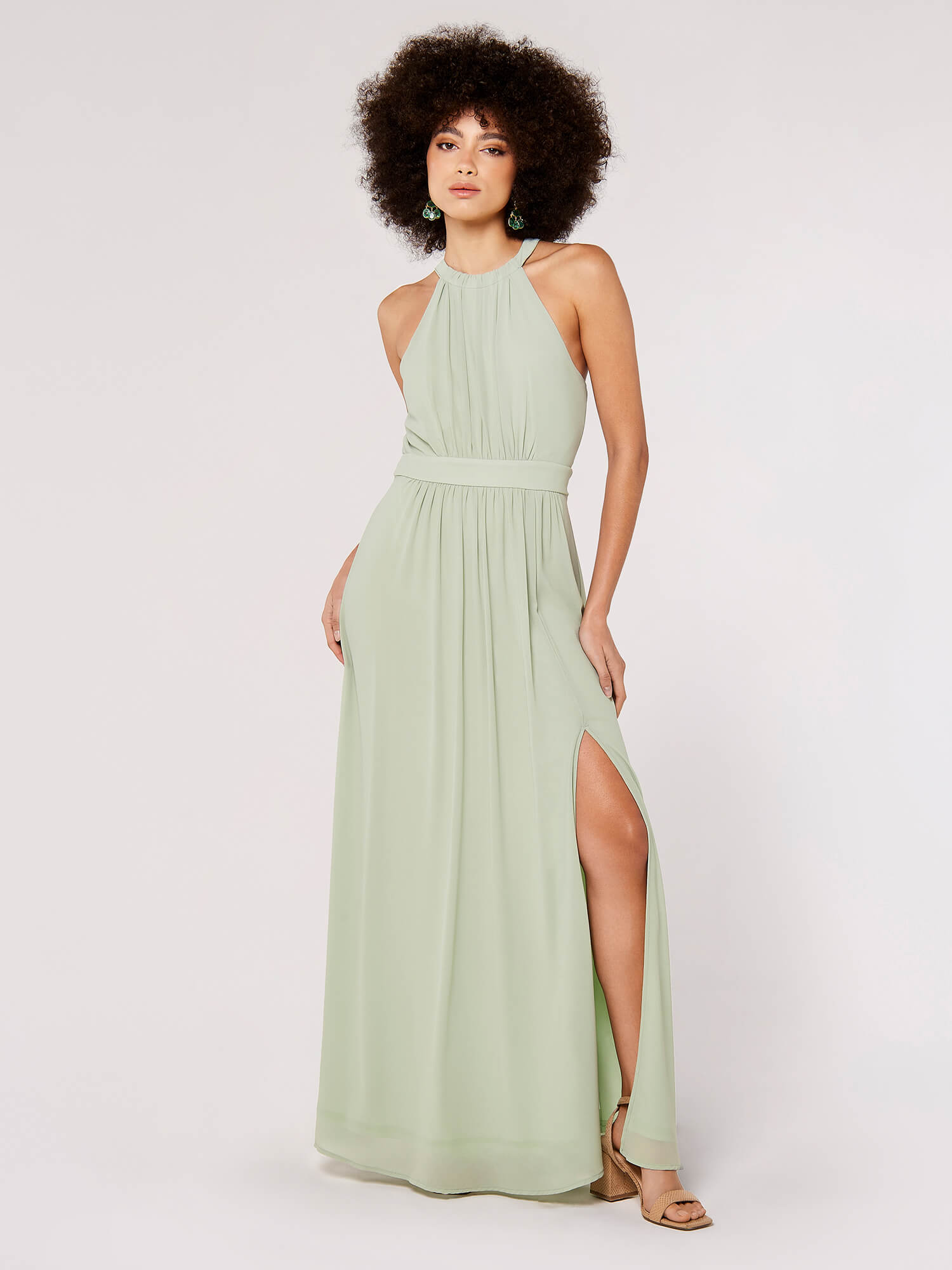 Halter Neck Split Maxi Dress | Apricot Clothing