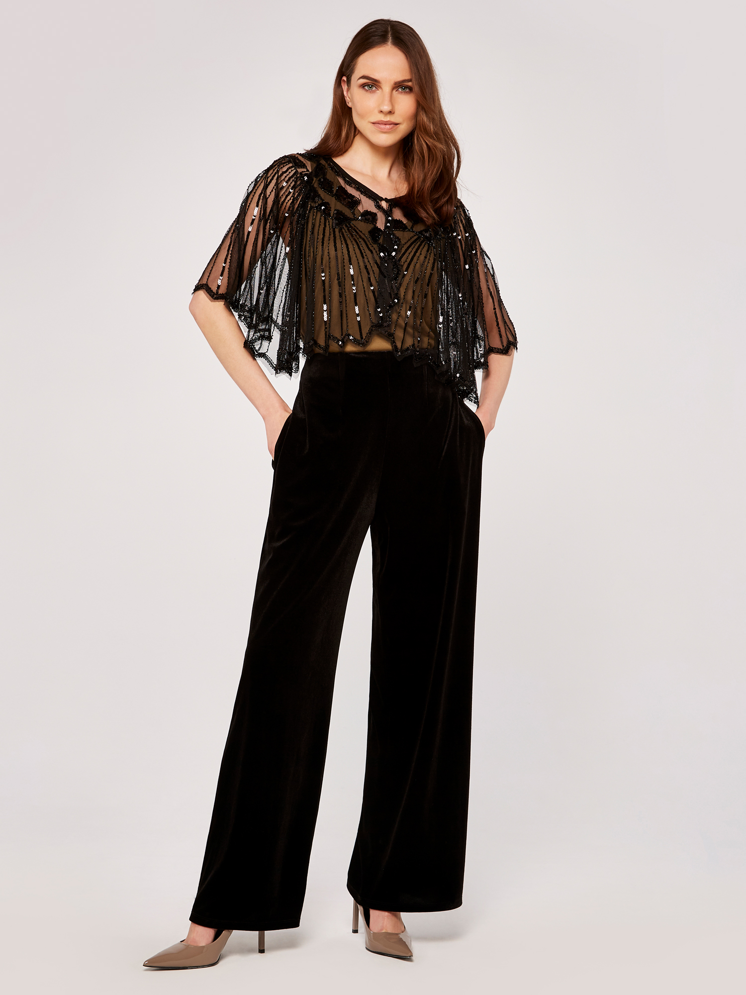 Sequin Mesh Cape Top | Apricot Clothing