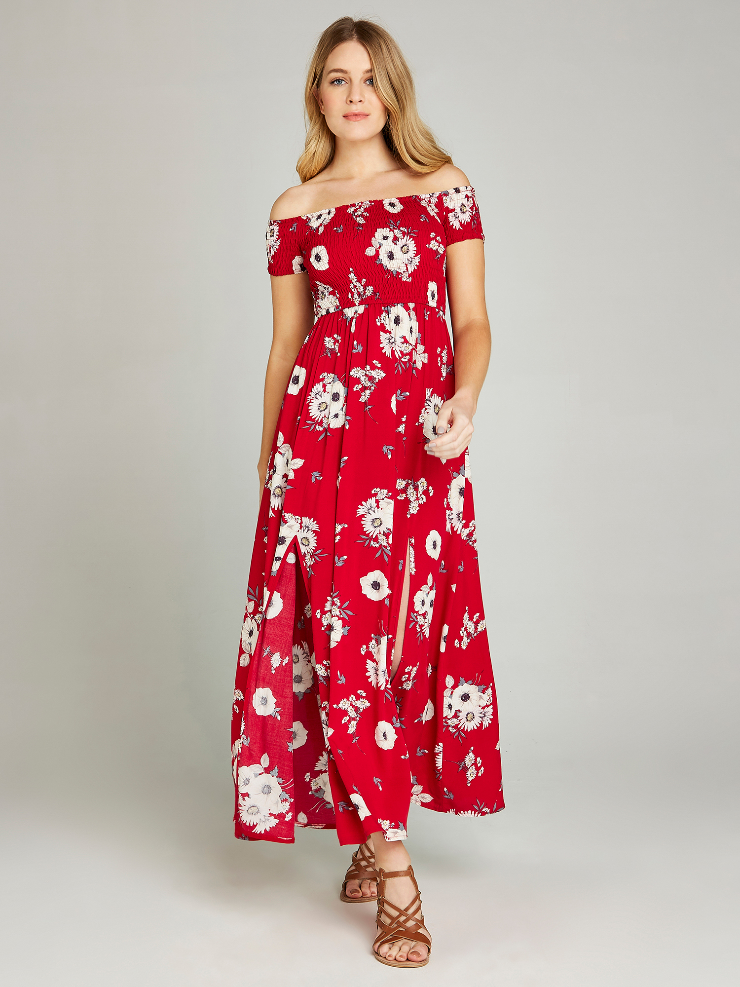 Apricot Blossom Bunch Bardot Maxi Dress at Norma Shanks blog