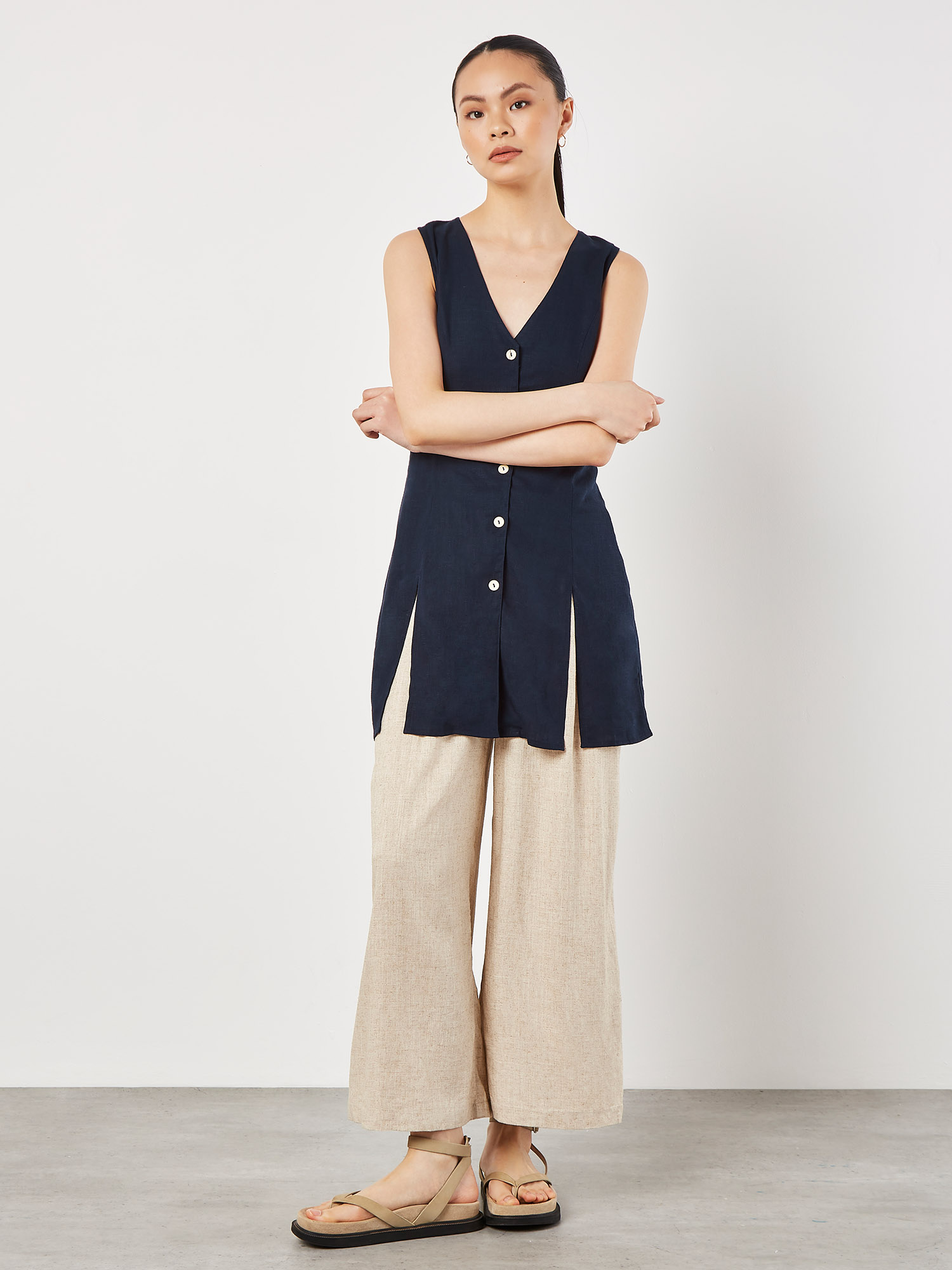 Linen Blend Longline Waistcoat | Apricot Clothing